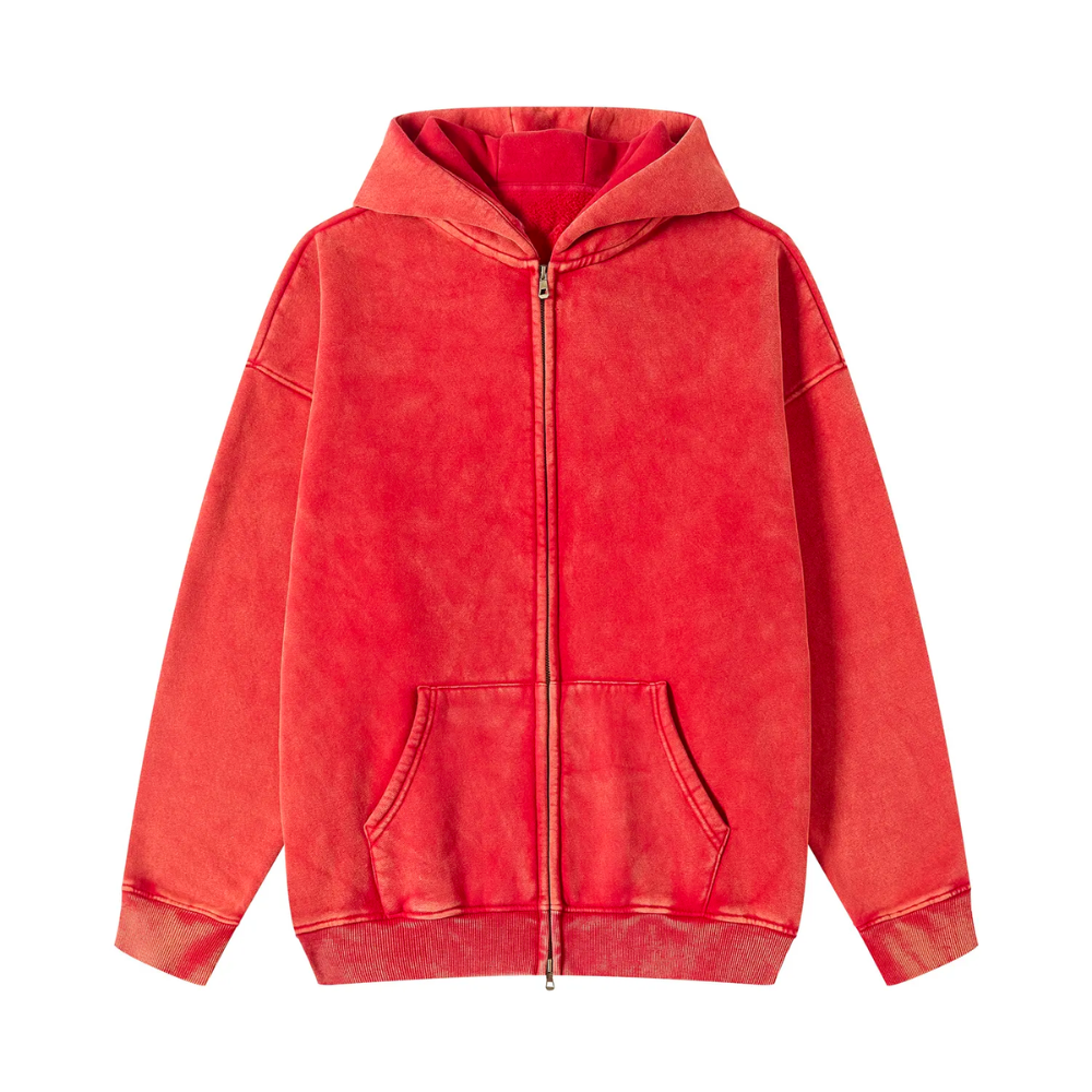 Red Washed Zip Fleece Hoodie - YOUR RESELL PLUG